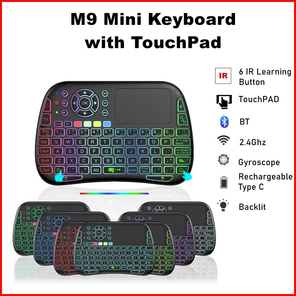 2024 M9 Mini Keyboard Remote TOUCHPAD Mouse TYPE C RECHARGEABLE ...
