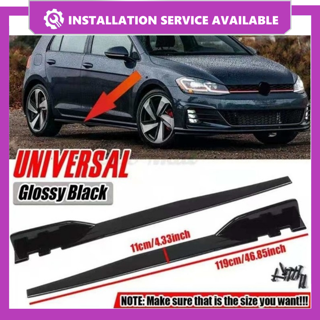 Universal Car Side Skirt BLACK Extensions Rocker Panel Splitters Lip ...