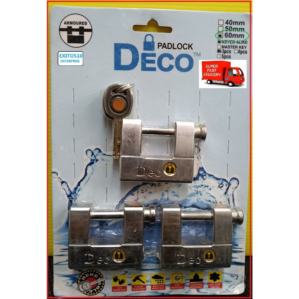 ARMOURED TYPE ANTICUT PADLOCK 60mm x 3 PCS(ONE KEY SYSTEM) | Shopee ...
