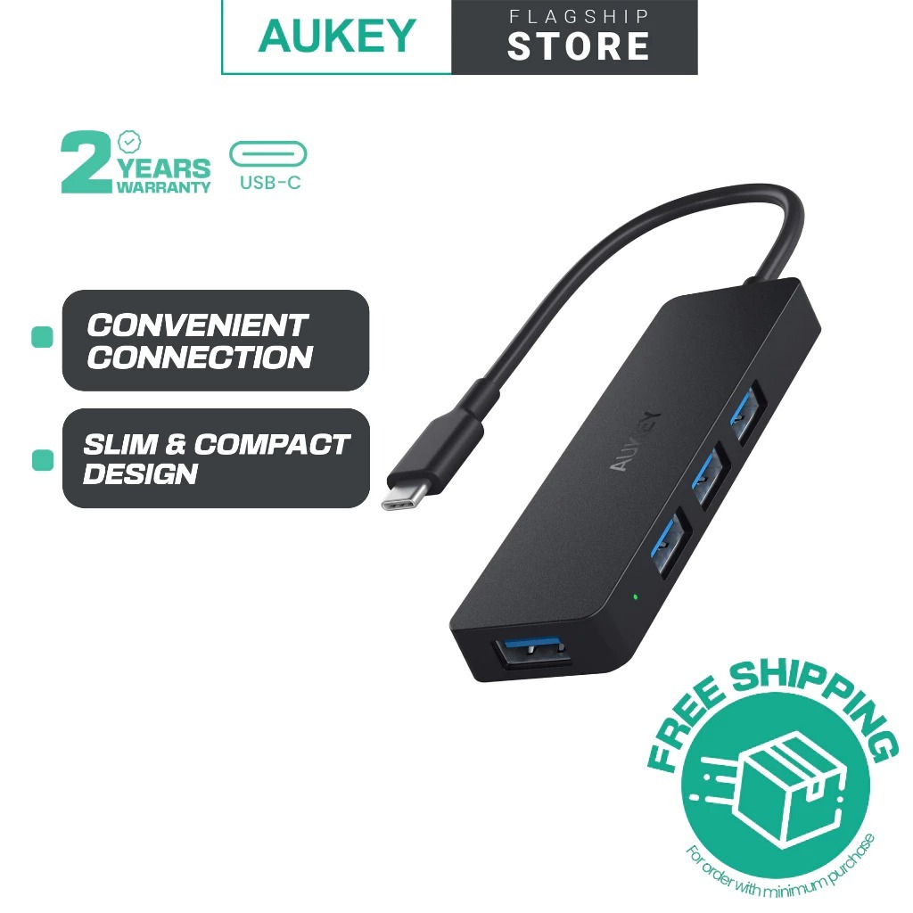 AUKEY CB-C64 USB C Hub Ultra Slim with 4 USB 3.0 Data Ports | Shopee ...