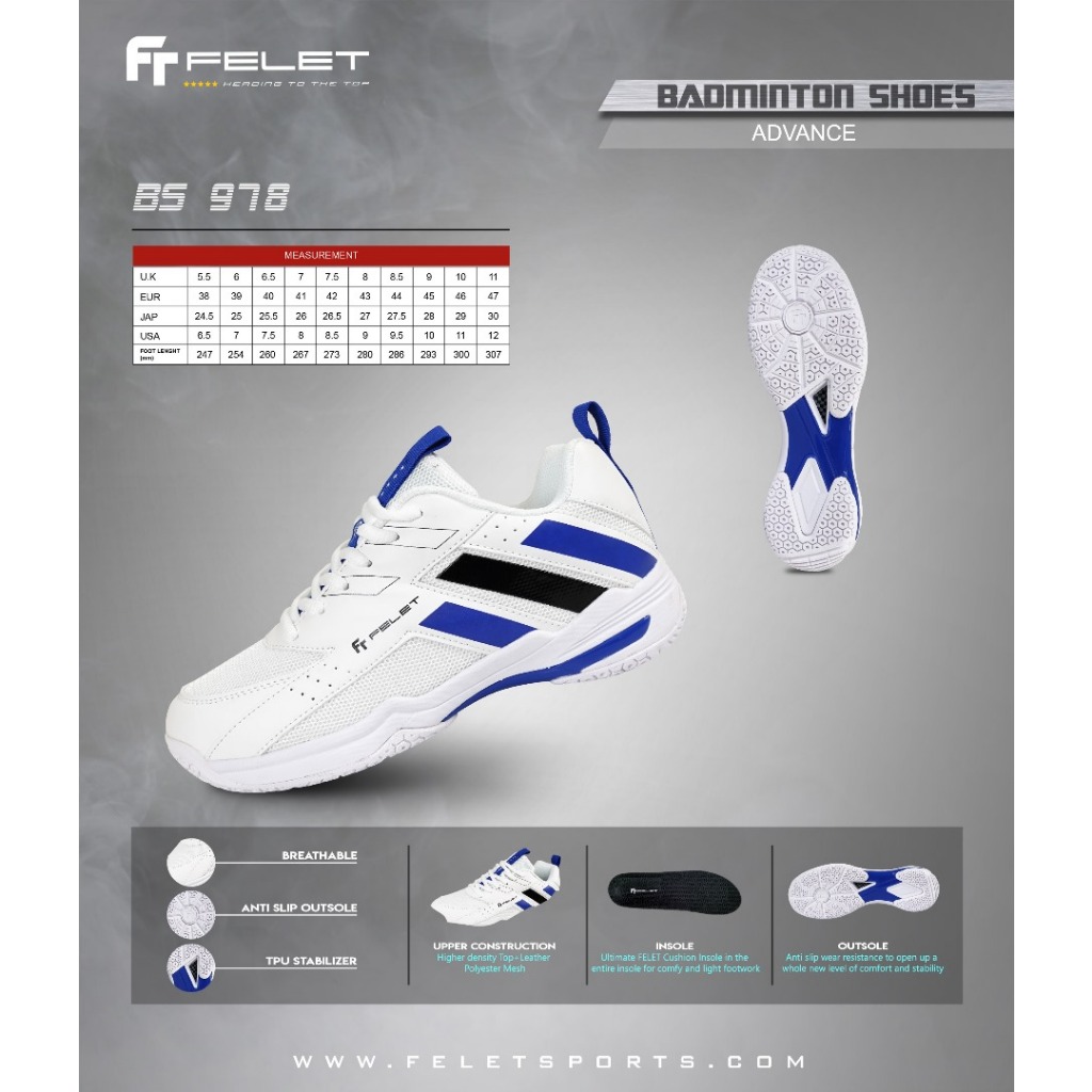 ***NEW COLOUR*** FELET Advance Badminton Shoe *BS977(White) *BS978(Navy ...