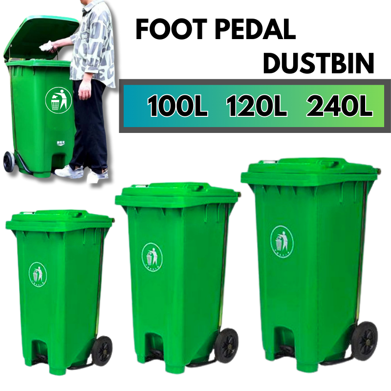 Foot-Pedal Trash Bin Pedal-Operated Wheelie Bin Green Garbage Bin Heavy ...