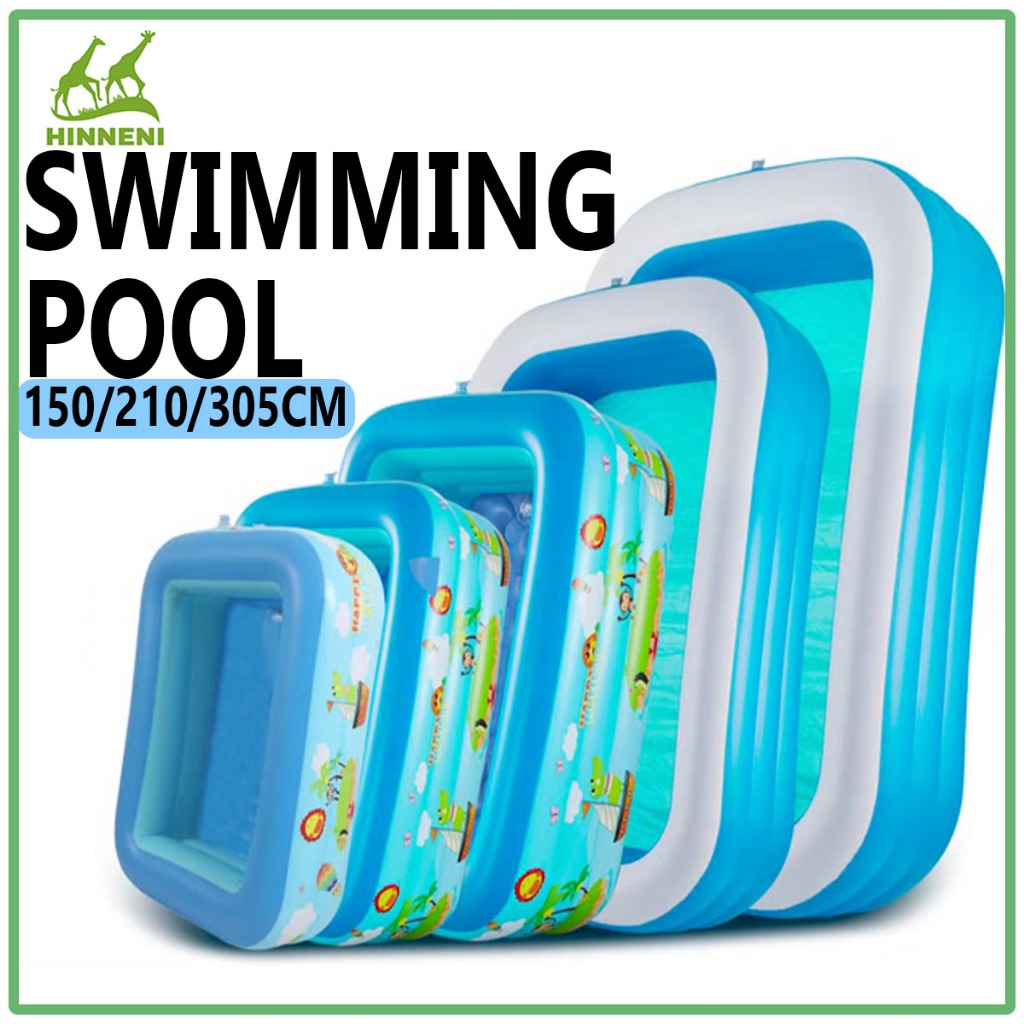 Family Big Size Inflatable Swimming Pool Rectangular 3 Rings Kolam ...