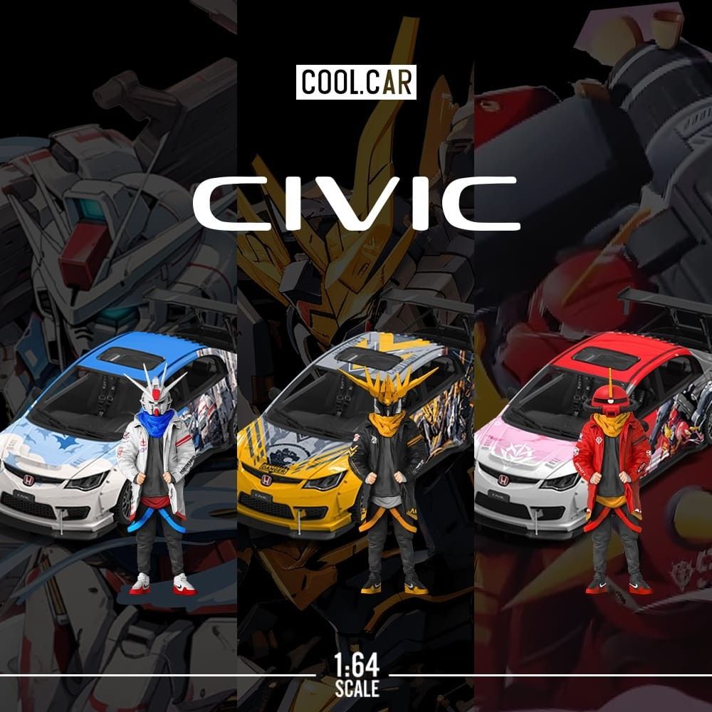 COOL.CAR X TIME MICRO 1/64 CIVIC FD2 TRACK EDITION GUNDAM LIVERY ...
