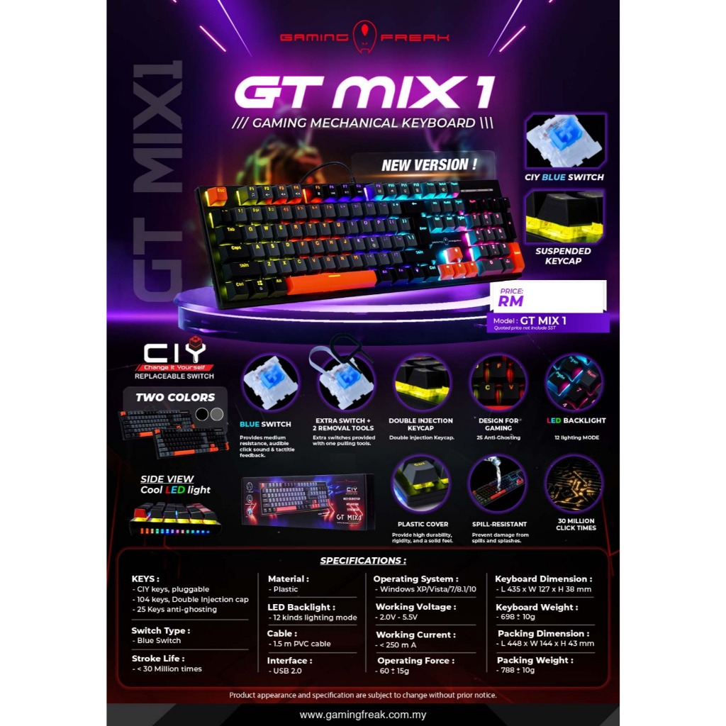 GAMING FREAK GK-GT MIX1-BBL/GBL MECHANICAL KEYBOARD | Shopee Philippines