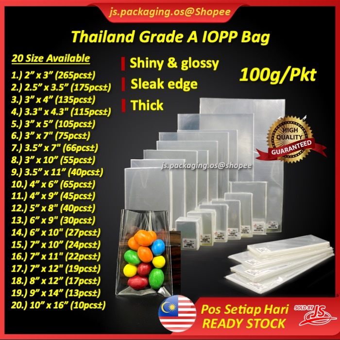 20 sizes IOPP Siamese High Translucent Plastic Bag (100g) | Shopee ...