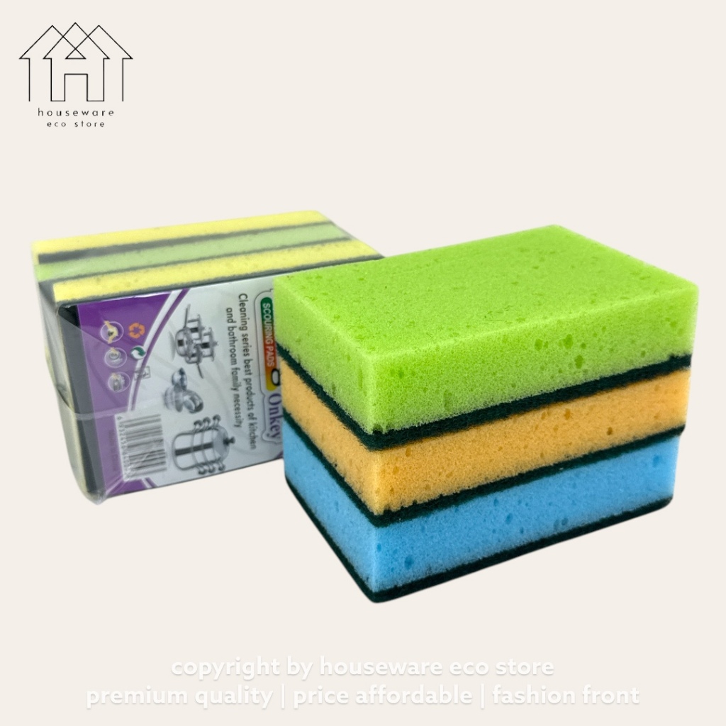 3pcs Cleaning Sponge Scrubber Scouring Pads Basin Dishwashing Wipe ...