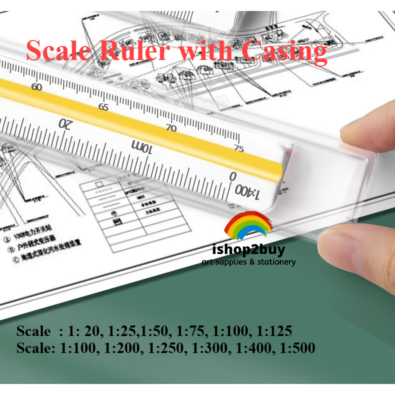 Triangle Ruler with casing Scale Ruler 30cm Architect Engineer ...