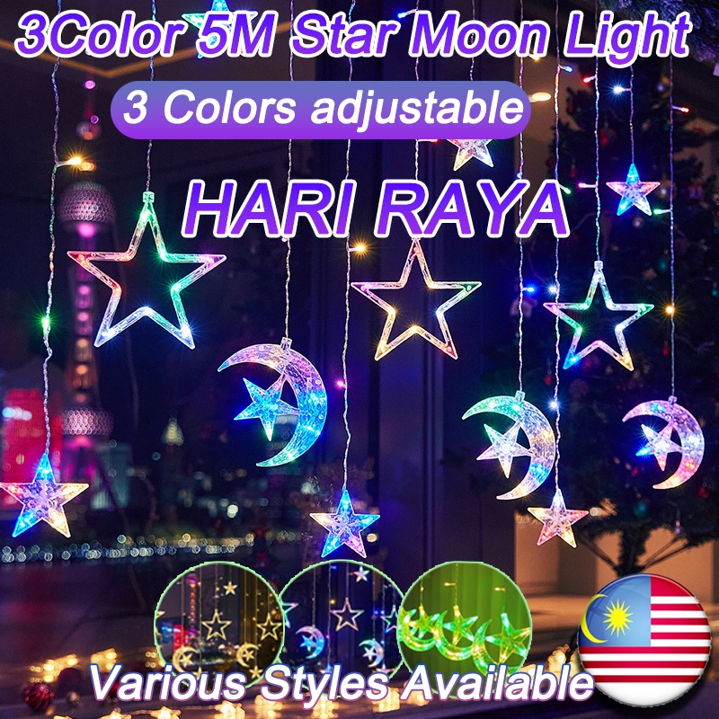 5Meter lampu raya Star Moon LED Fairy lights outdoor LED Curtain Fairy ...