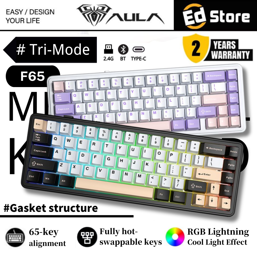 AULA F65 Gasket Mechanical Keyboard / Tri-Mode Connection / Hot ...