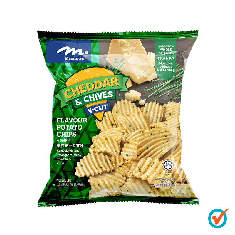 Meadows Potato Chips 60g - Cheddar & Chives (V-Cut Potato Chips ...