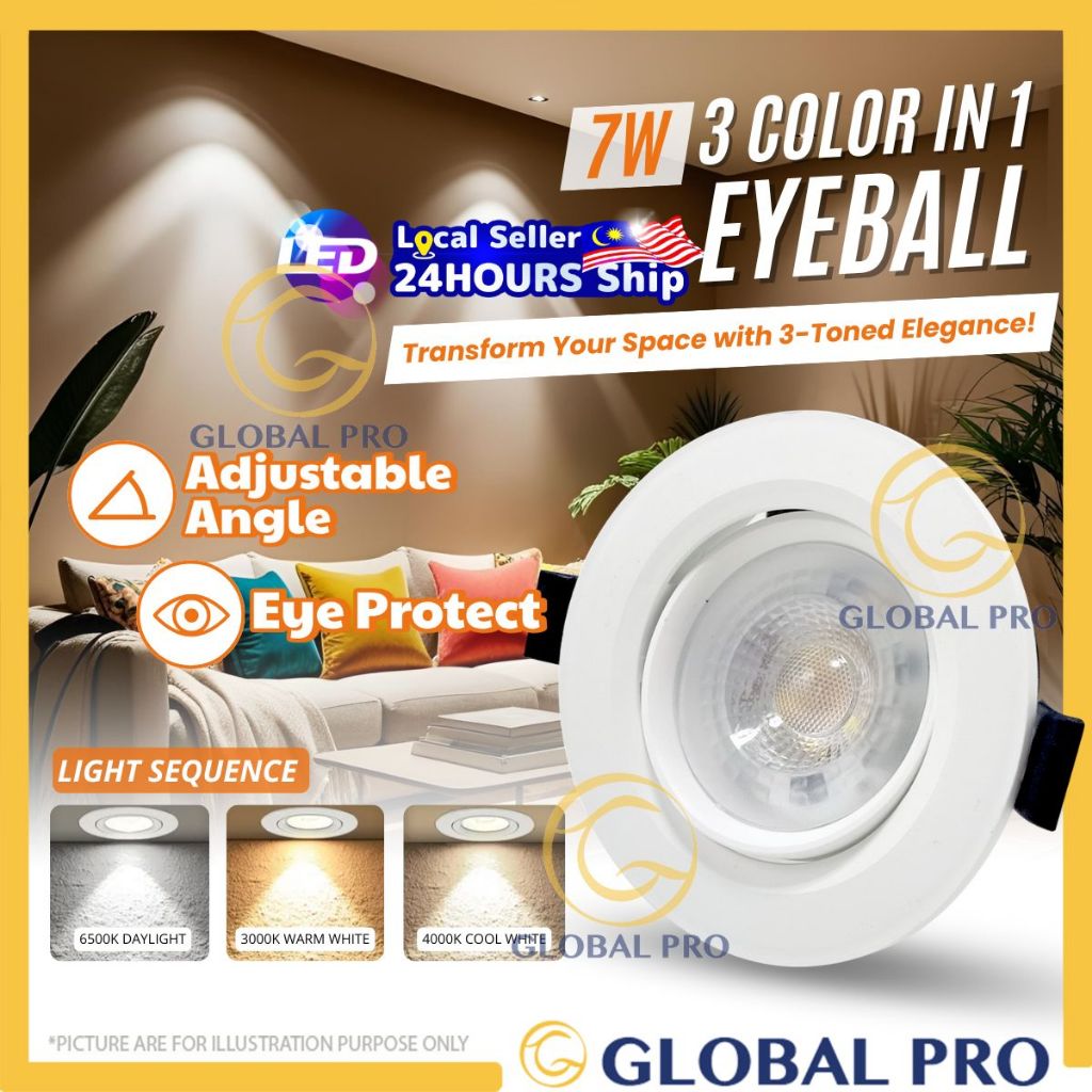 [3 TONED] 7W LED Eyeball 3 Color Eye Ball Downlight Spotlight Plaster ...