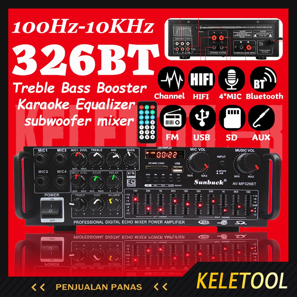 Sunbuck power amplifier Audio mixer 5000W Treble Bass Booster 326BT ...