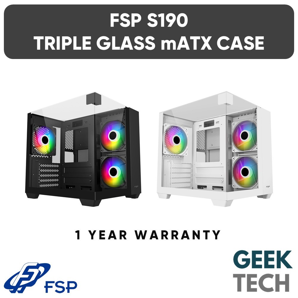 FSP S190 Triple Glass mATX Casing with 5x ARGB Fan Preinstalled | Shopee Philippines