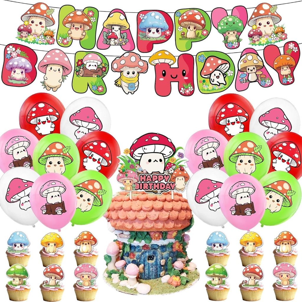 [30pcs]DIY Forest Mushroom Happy Birthday Decoration Set Banner Fantasy ...