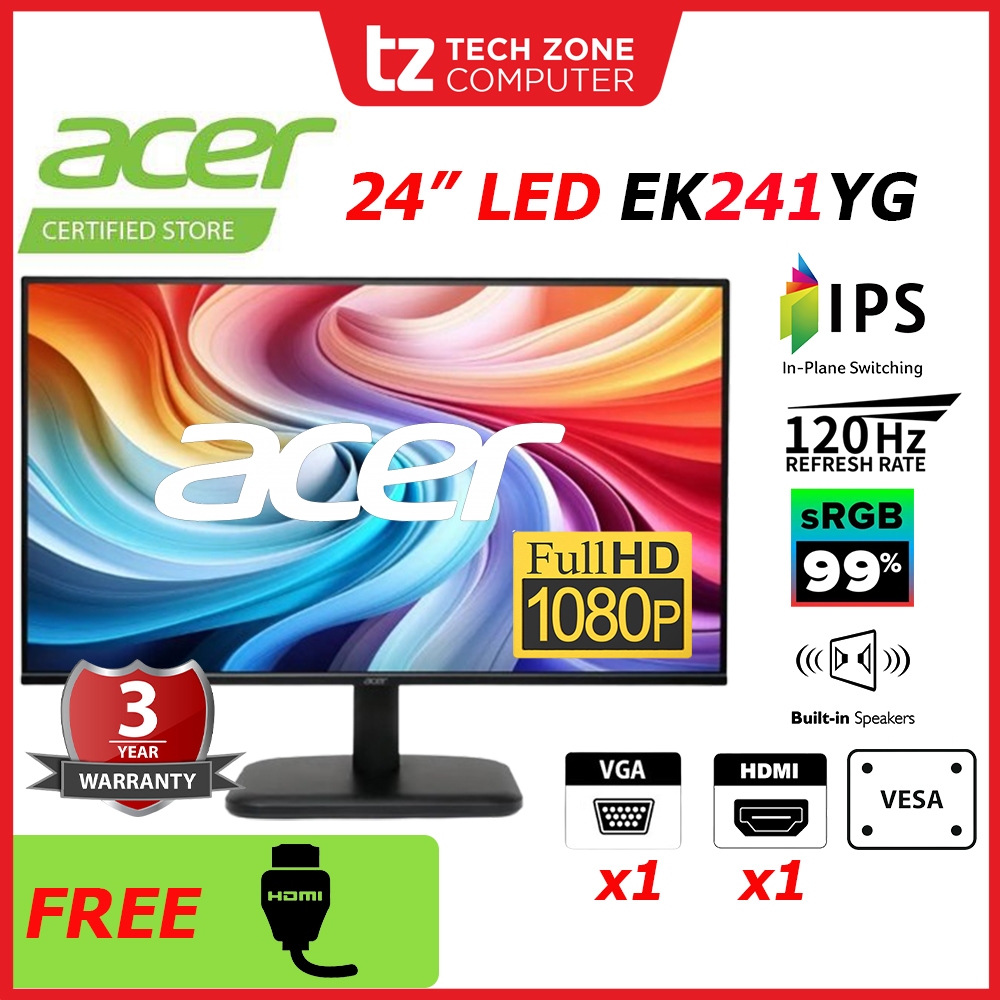 Acer EK241Y G 23.8" LED Monitor IPS FHD 120Hz 1ms 99% sRGB built in ...