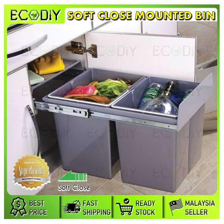 ECODIY Kitchen Bin Soft Close Pull Out Mounted Bin Bottom Mounted Bin ...