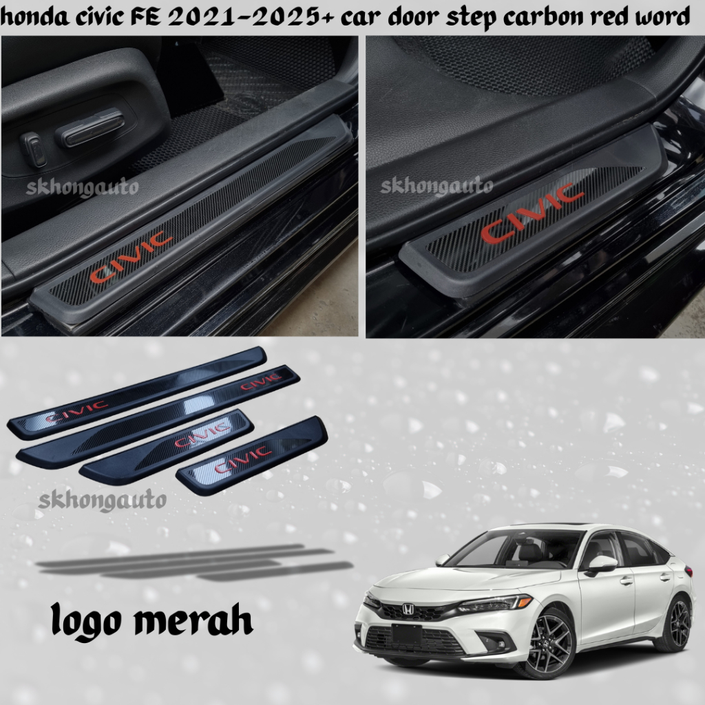 honda civic fe 2021-2025 car door step carbon / carbon red word door ...