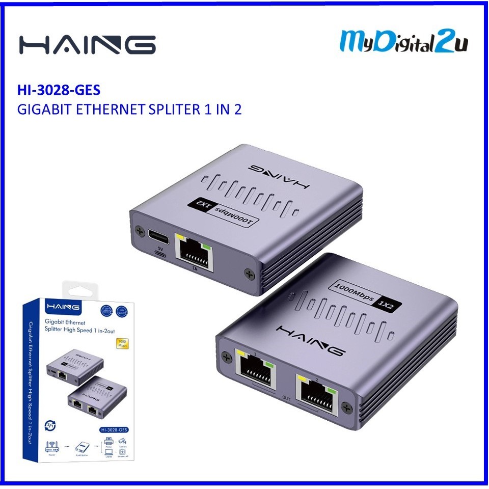 HAING HI-3028-GES 1000Mbps RJ45 Gigabit Ethernet Splitter 1 IN 2 OUT ...