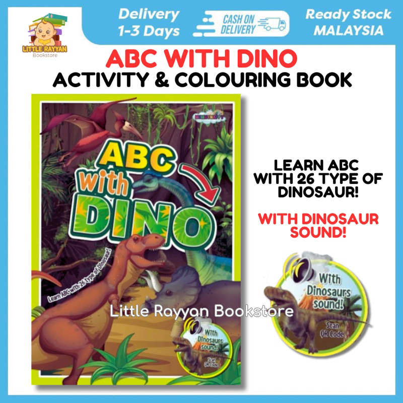 ABC WITH DINO ACTIVITY & COLOURING BOOK - QR CODE WITH DINOSAUR SOUND ...