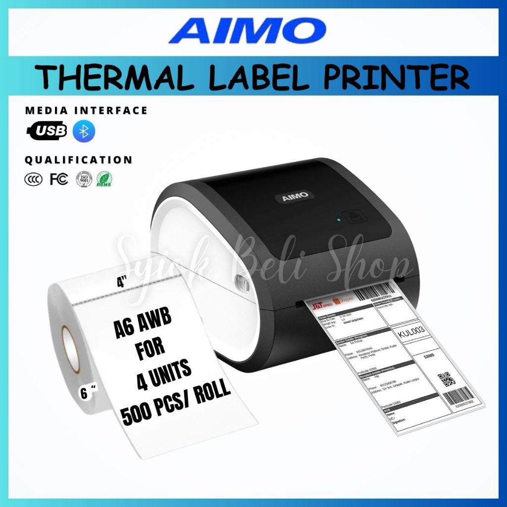 AIMO Thermal Label Printer D520BT A6 Waybill Label USB Bluetooth AWB ...