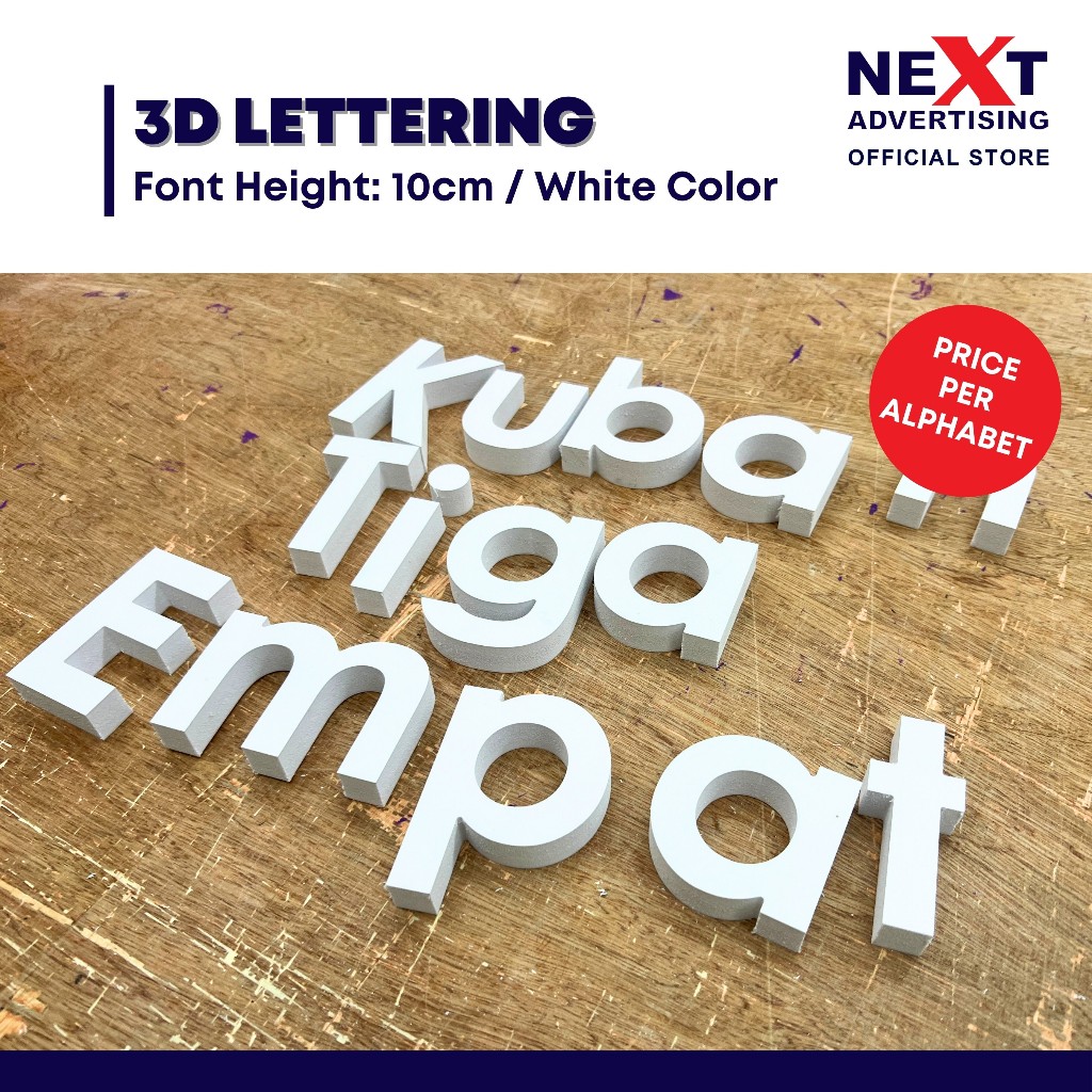 [H - 10CM] 3D Lettering & Numbering White Color Hiasan Dinding 3D Huruf ...