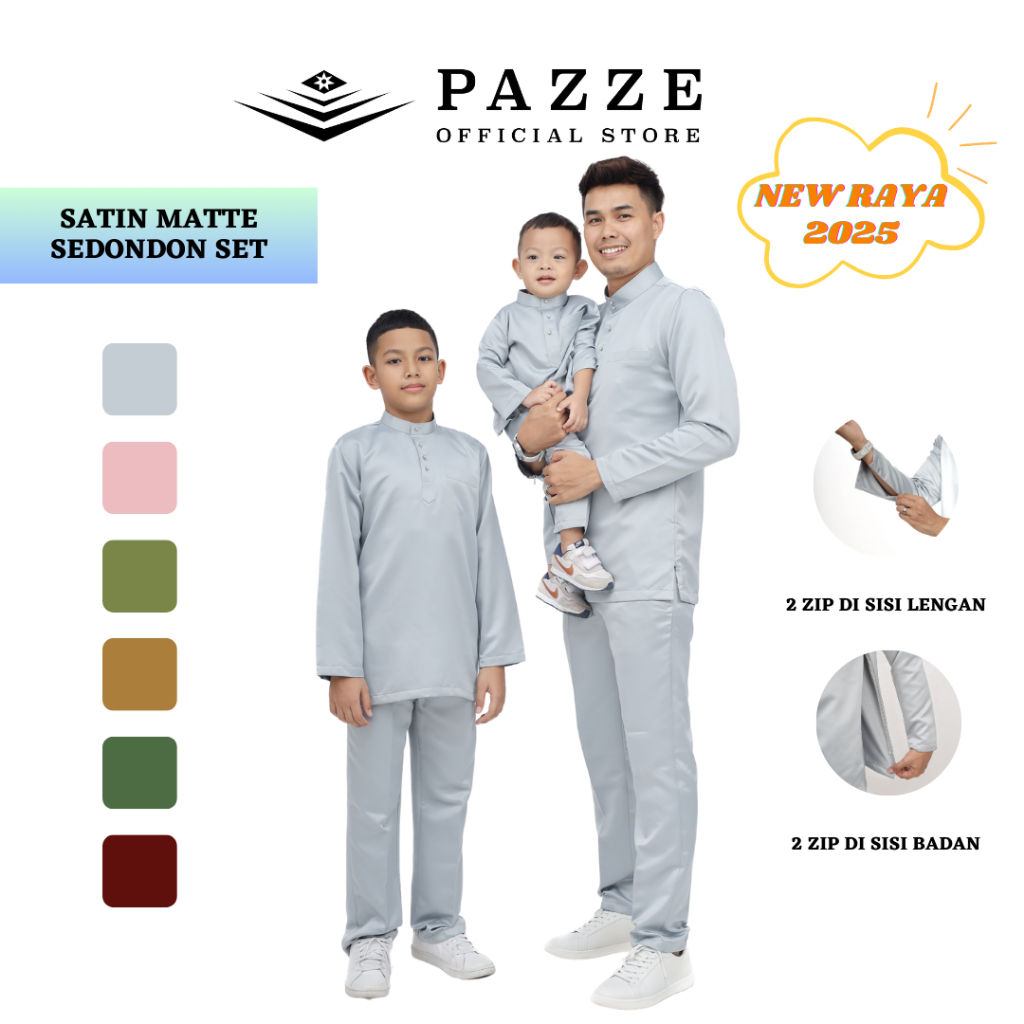 [NEW RAYA 2025] Pazze Baju Melayu Modern Slim Fit Satin Matte Sedondon ...