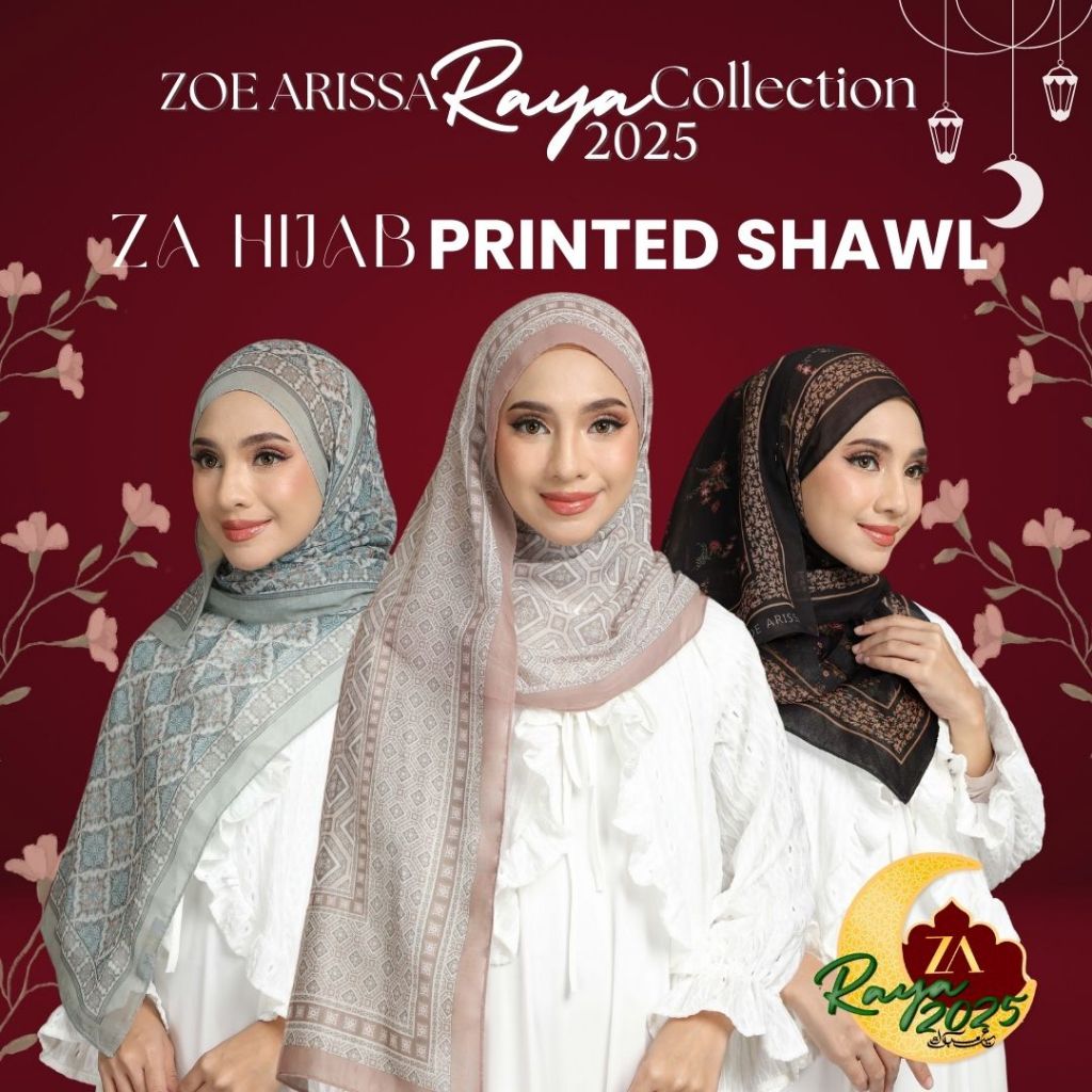 Zoe Arissa NEW PRINTED SHAWL TUDUNG Exclusive RAYA 2025 Cotton Voile ...