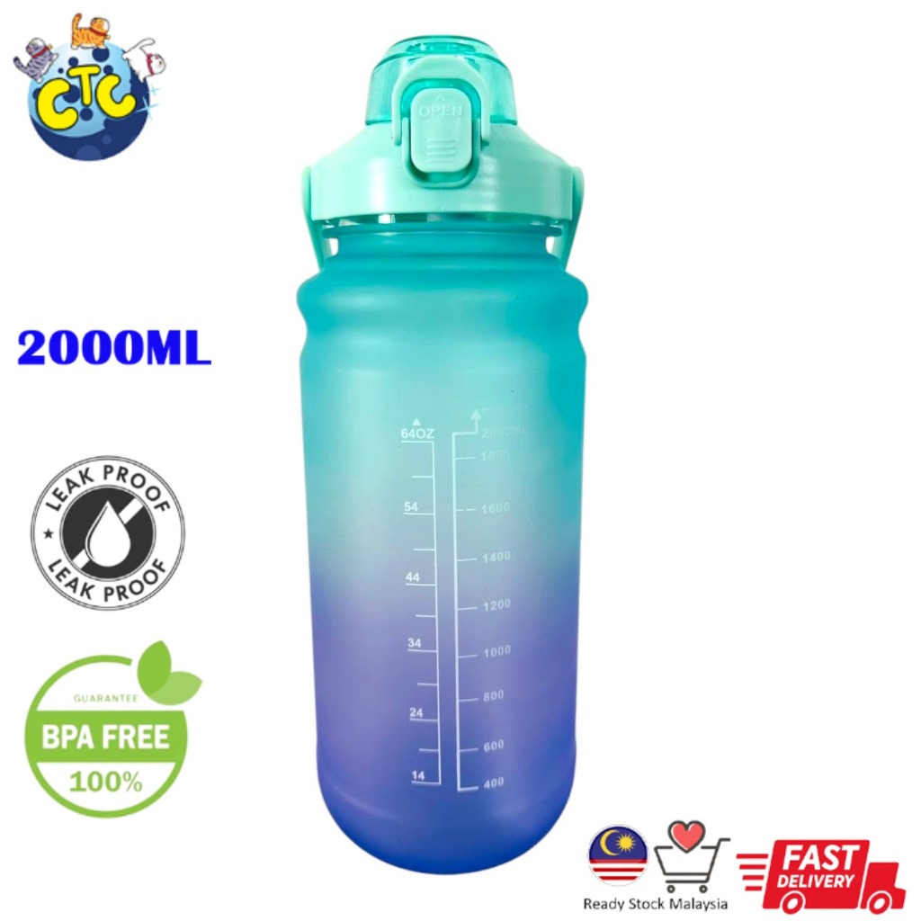 2000ml Water Bottle with reminder time Tumbler with straw scale big bottle 2Liter 2litre gym ...