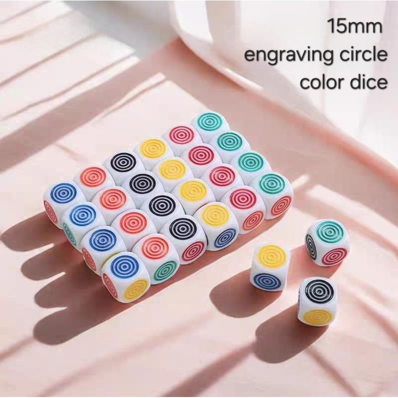White Base with 6 Sides Engraving Circle Color Dice 1pc线圈雕刻骰子1颗 ...