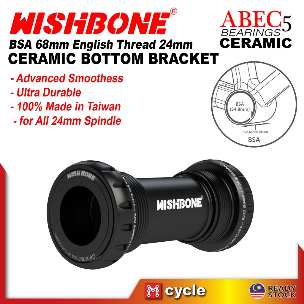 WISHBONE Ceramic Bottom Bracket BSA 24mm BB68-SH Road Bike Screw type Shimano Crankset Spindle ...