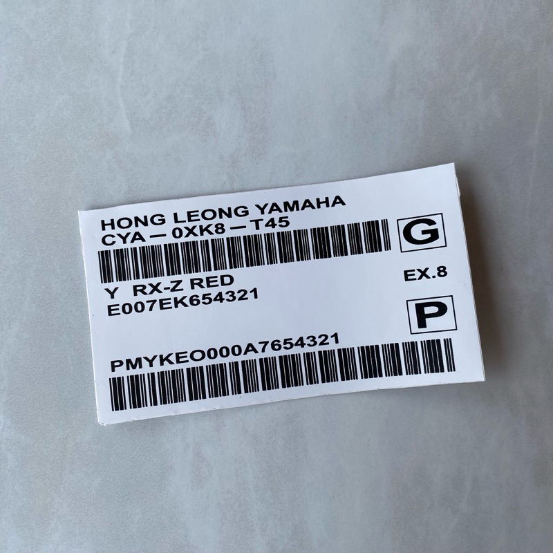 STICKER EKOR BARCODE HONG LEONG YAMAHA RXZ | Shopee Philippines