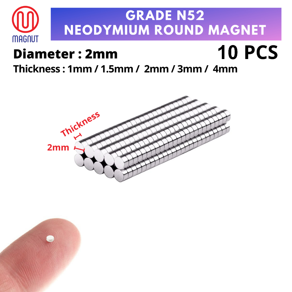 10pcs Grade : N52 Diameter : 2mm Thickness : 1mm/1.5mm/2mm/3mm/4mm ...