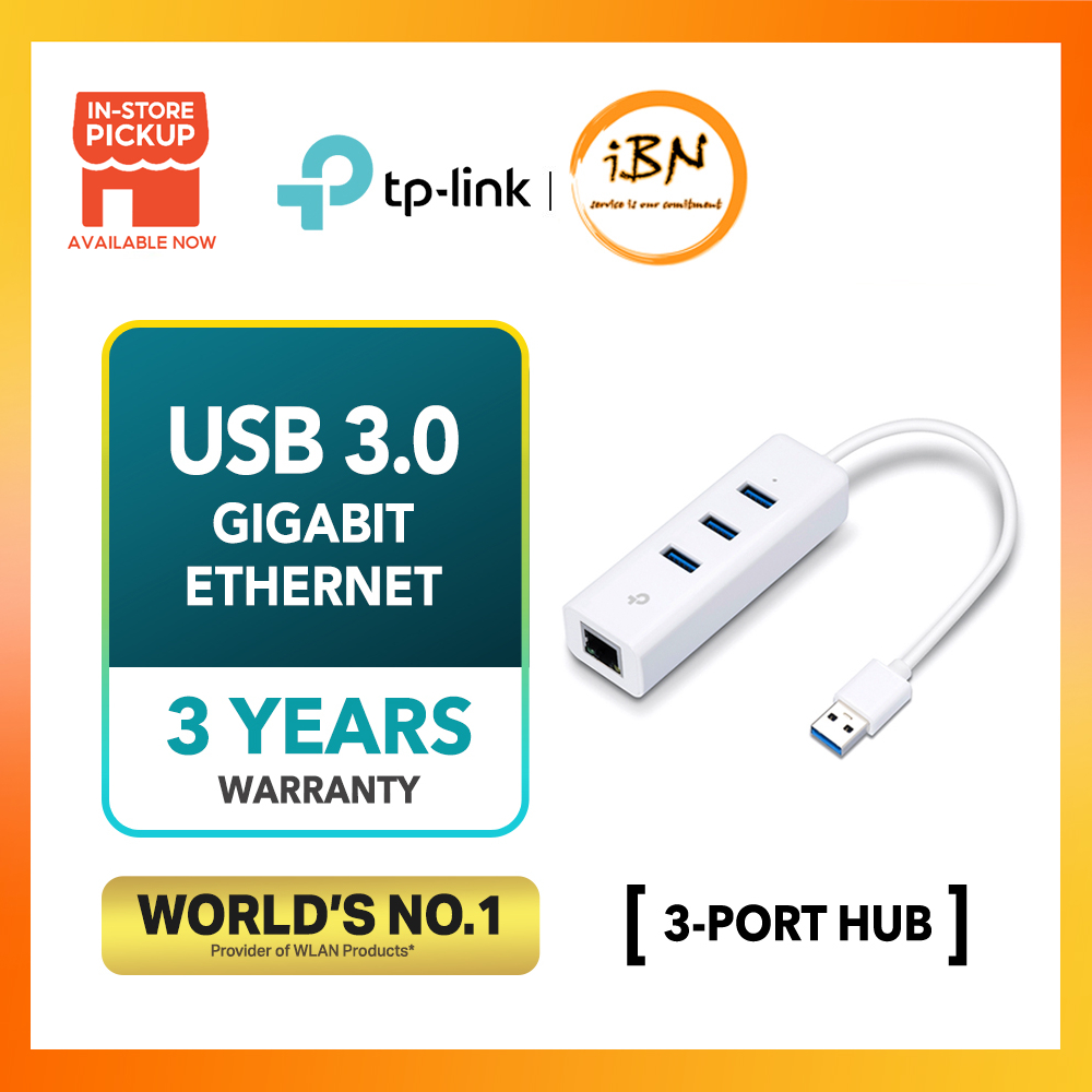 TP-Link USB 3.0 3-Port Plug and Play Hub & Gigabit Ethernet Adapter 2 in 1 USB Adapter UE330 ...