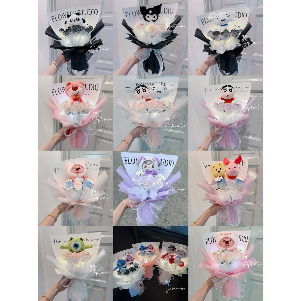 Stitch/Angel/Crayon Shin-chan/Shiro/Panda Bouquet 史迪奇/安琪/蜡笔小新/小白/熊猫花束 ...