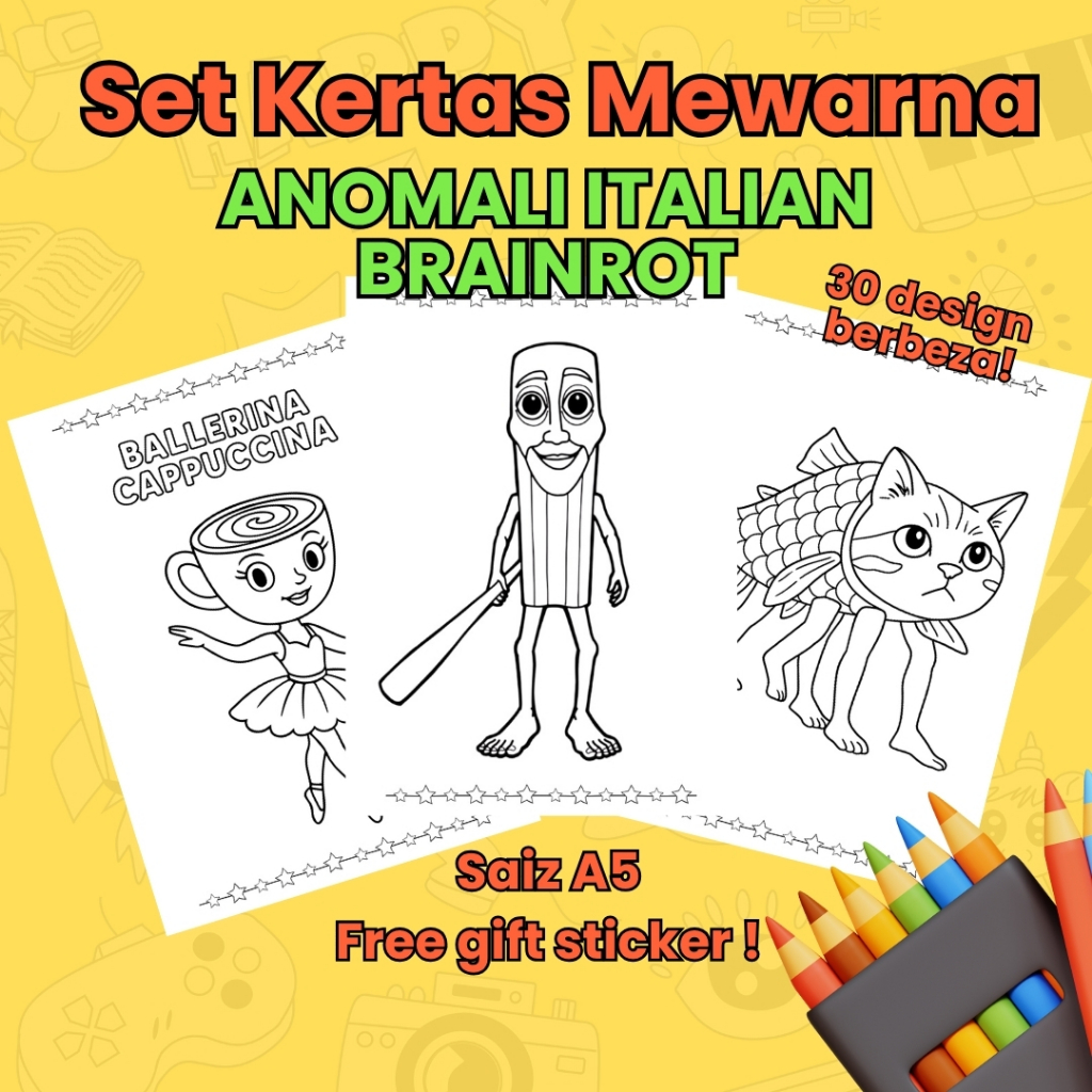 ANOMALI ITALIAN BRAINROT Coloring Pages A5 – 30 Sheets Children's ...