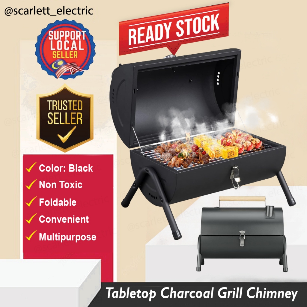 Double Sided Foldable Chimney Charcoal Grill Stove BBQ Outdoor Tabletop ...