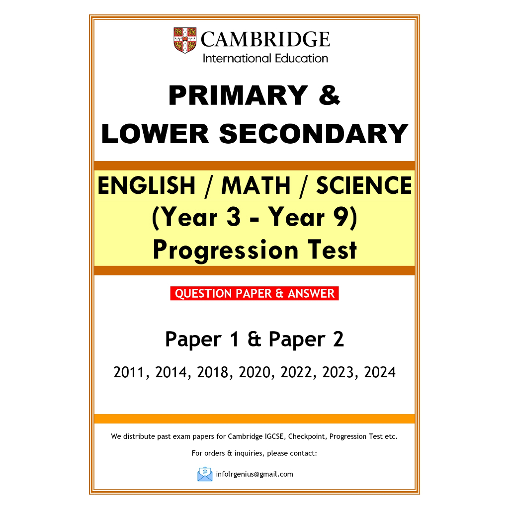 Cambridge Progression Test Papers Year 3, 4, 5, 6, 7, 8, 9 English ...