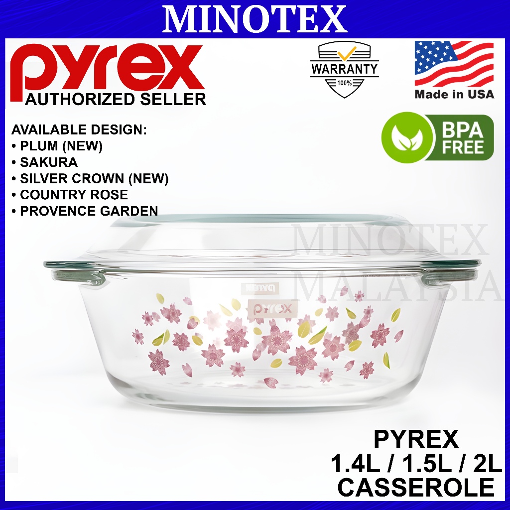 Pyrex Casserole with Lid 1.4L, 1.5L, 2L - Borosilicate Glass, Oven ...