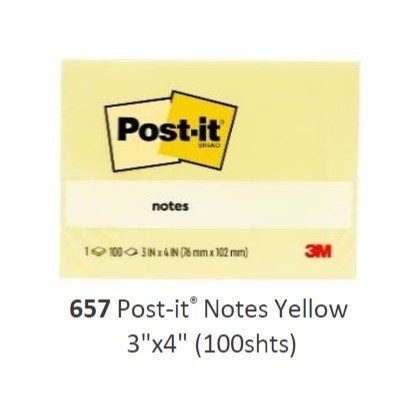 3M 657 3X4 POST-IT NOTE PAD (YELLOW) Post-it Notes Yellow 3” X 4 ...