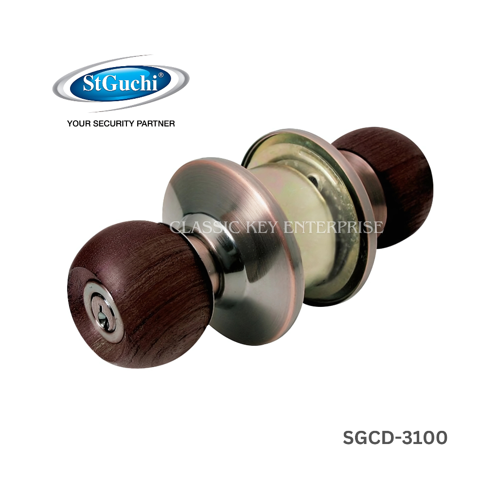 St Guchi Wooden Door Knob Lock Cylindrical Model SGCD-3100 (Heavy Duty ...