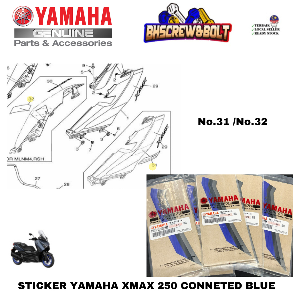 Sticker Yamaha Xmax Conneted/ Xmax V2 Sticker Blue Warna Biru left side ...
