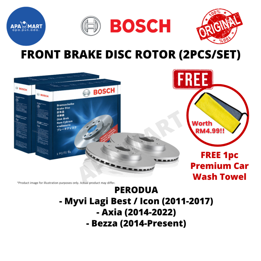 BOSCH 2pcs Front Brake Disc Rotor 0986AB9754 for Perodua Myvi Lagi Best ...