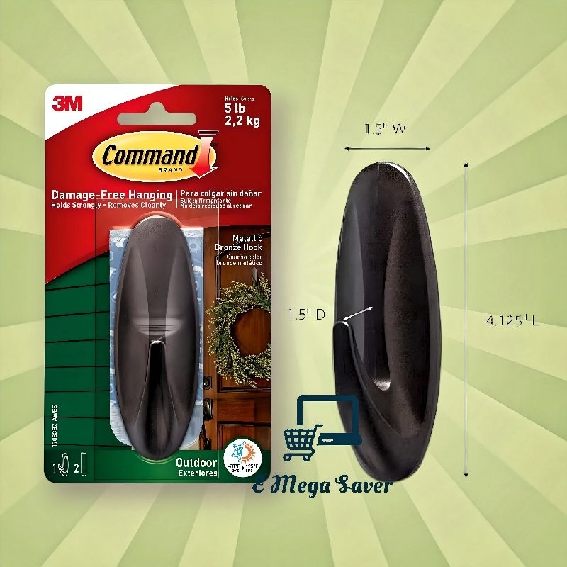 3M Command Outdoor Large Metallic Bronze Hook | Shopee Philippines