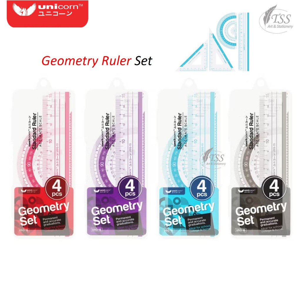 Unicorn Geometry Instrument Set Ruler 4-in-1 USQ-15 School Rulers ...