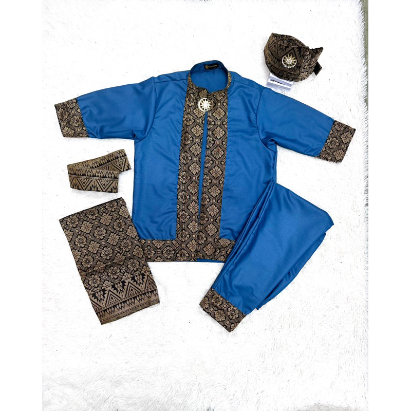 KANAK-KIDS SILAT KITE SHIRT COTTON SONGKET (TEAL BLUE GOLD) | Shopee ...