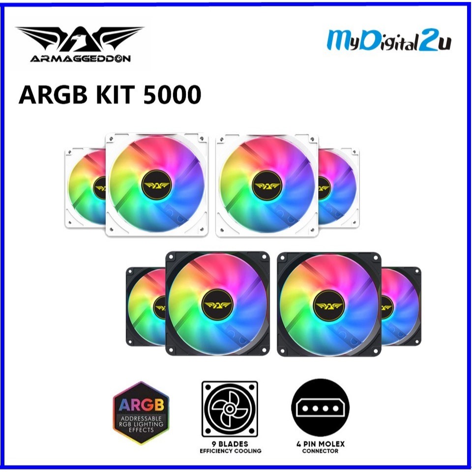 Armaggeddon ARGB 4 Pcs RGB PC Cooling Fan with 9 Blade ARGB KIT 5000 ...