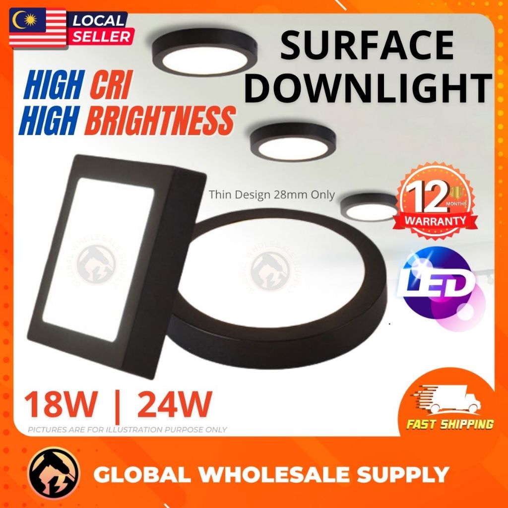 18W/24W/36W BLACK LED Surface Downlight Round Square Surface Mounted ...