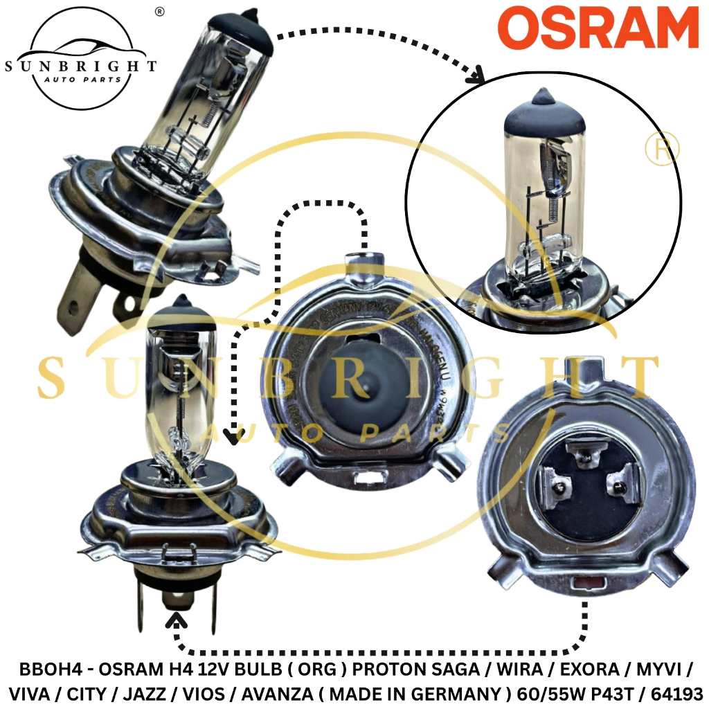 OSRAM H4 12V BULB ( ORG ) PROTON SAGA / WIRA / EXORA / MYVI / VIVA ...