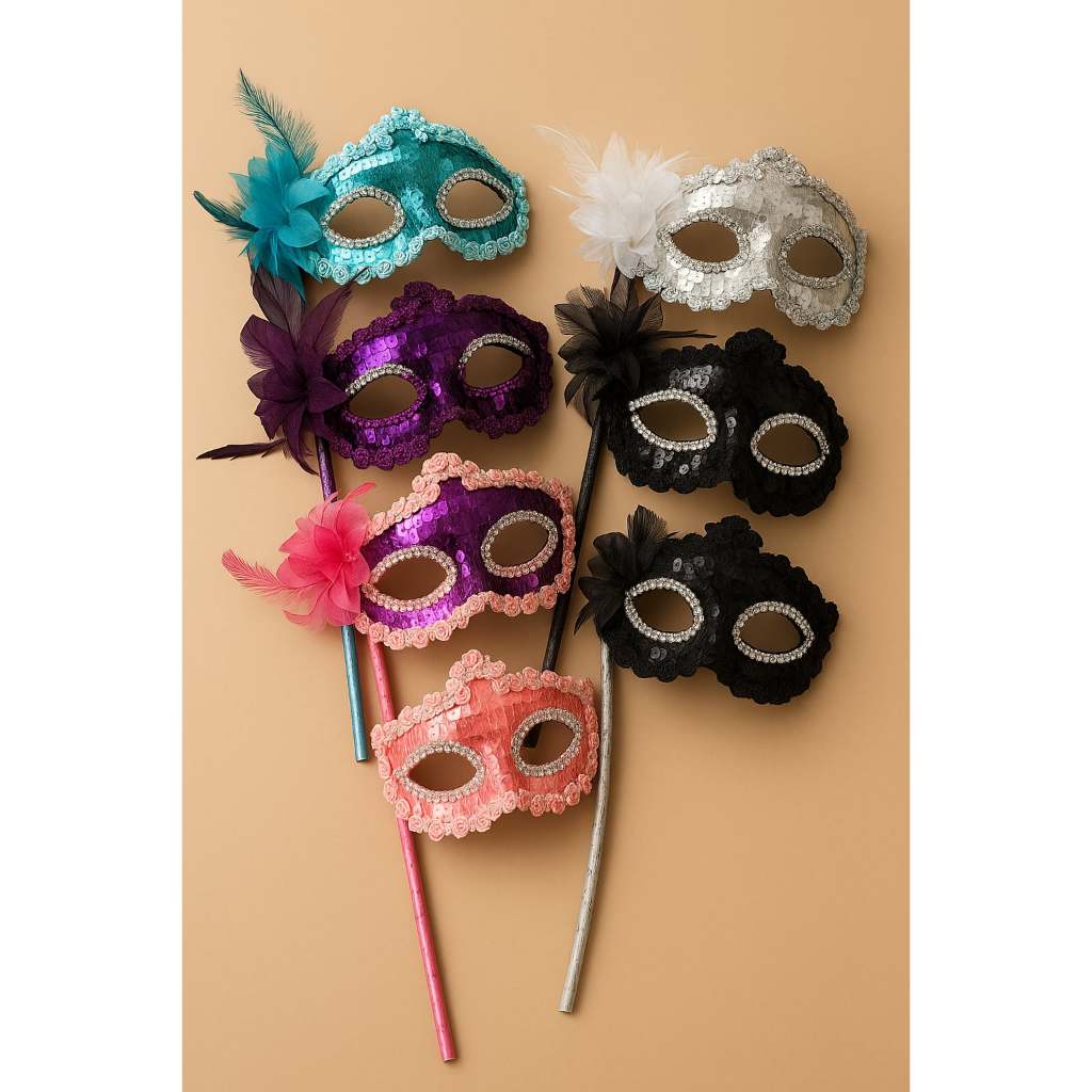 girl women princess ball Dance mask with stick handle cosplay topeng ...